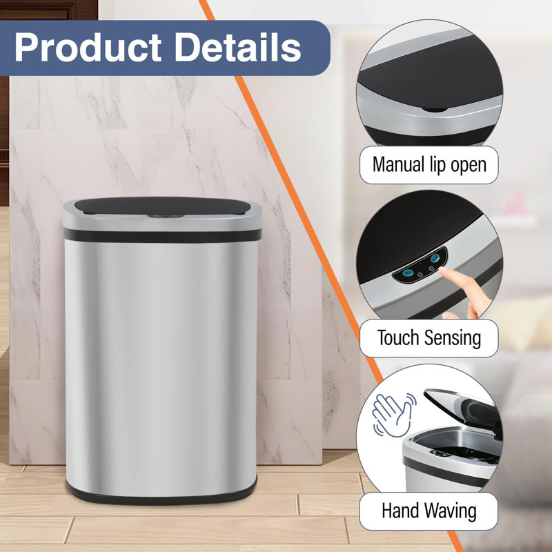 NEWERA 13 Gallon Stainless Steel Trash Can Automatic Touchless Lid with ...