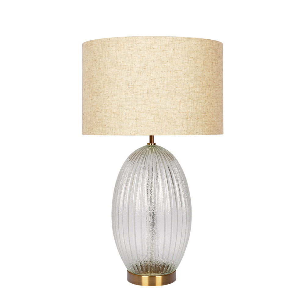 Everly Quinn Aurora Ribbed Glass Lamp Base Clear Table Lamp Large Linen ...