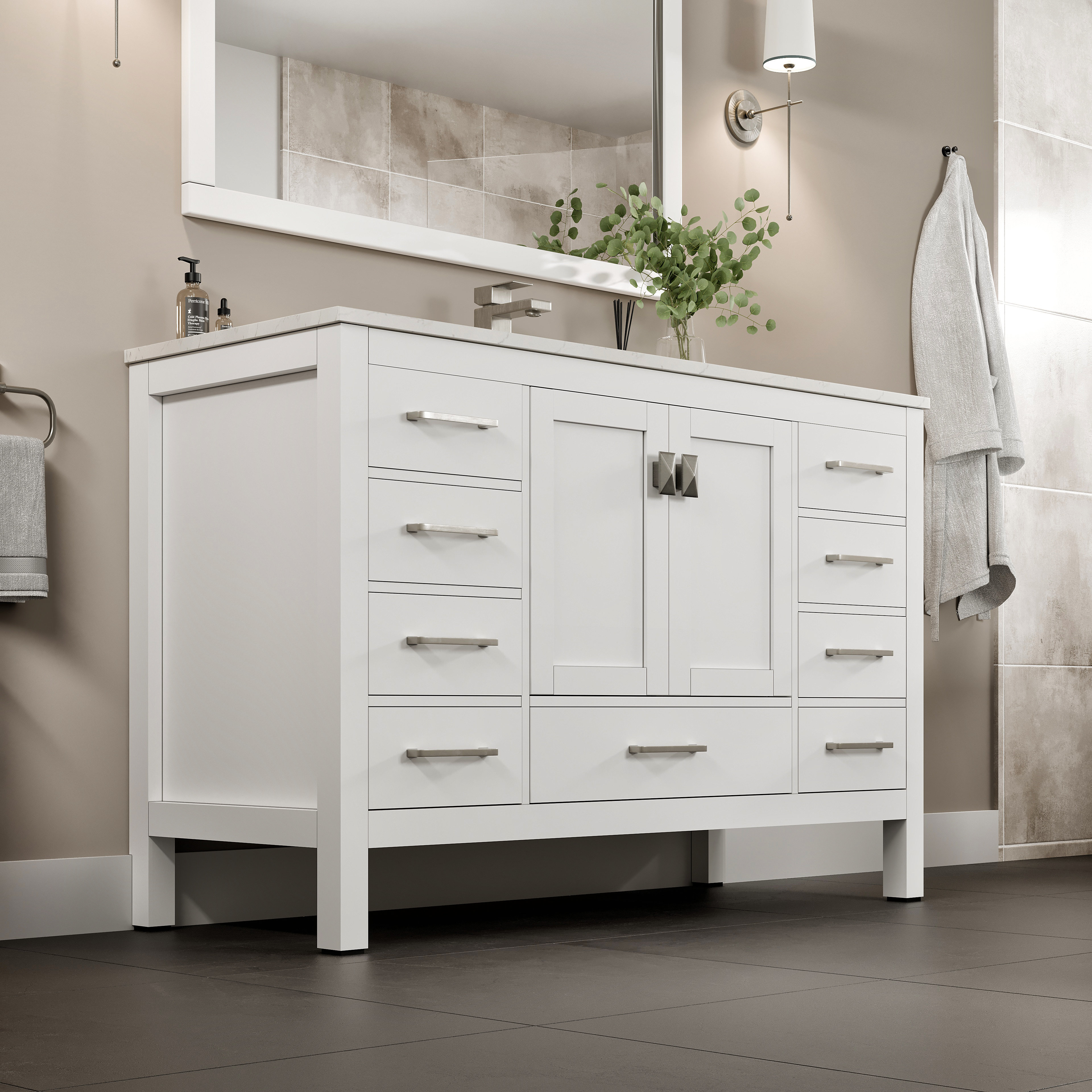 Eviva London 54"W x 18"D Bathroom Vanity with Undermount Porcelain Sink ...
