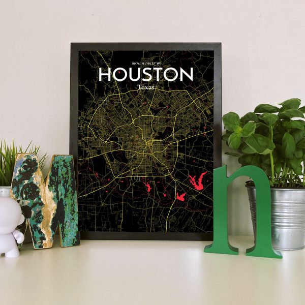 OurPoster.com 'Houston City Map' Graphic Art Print Poster in Contrast ...