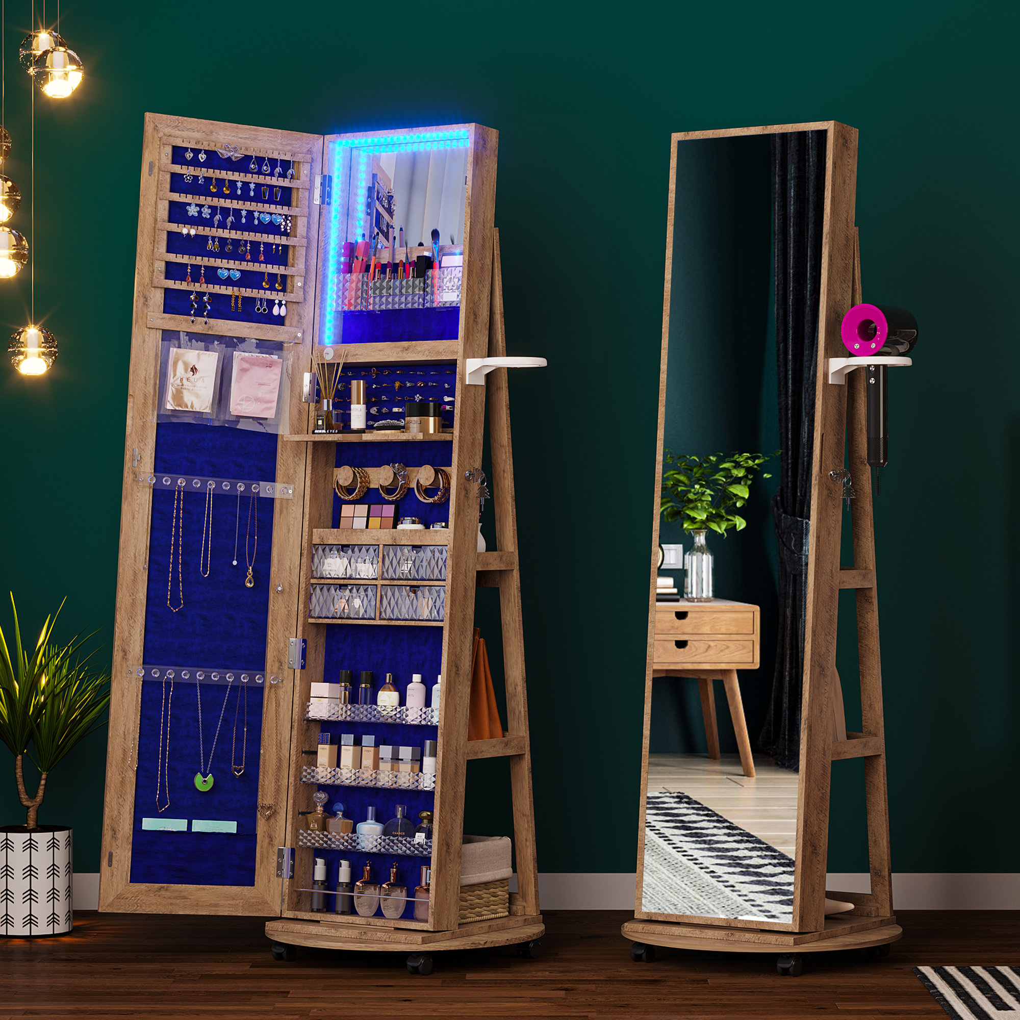 Latitude Run® Aneysa LED Free-Standing Jewelry Armoire with Mirror ...