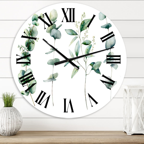 DesignArt Green Eucalyptus Branches I 16" Wall Clock | Wayfair