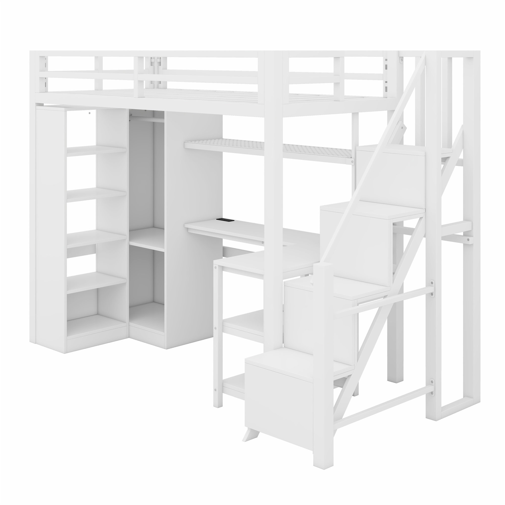 Latitude Run® Metal Loft Bed With Desk, USB Ports, 5-Layer Shelf ...