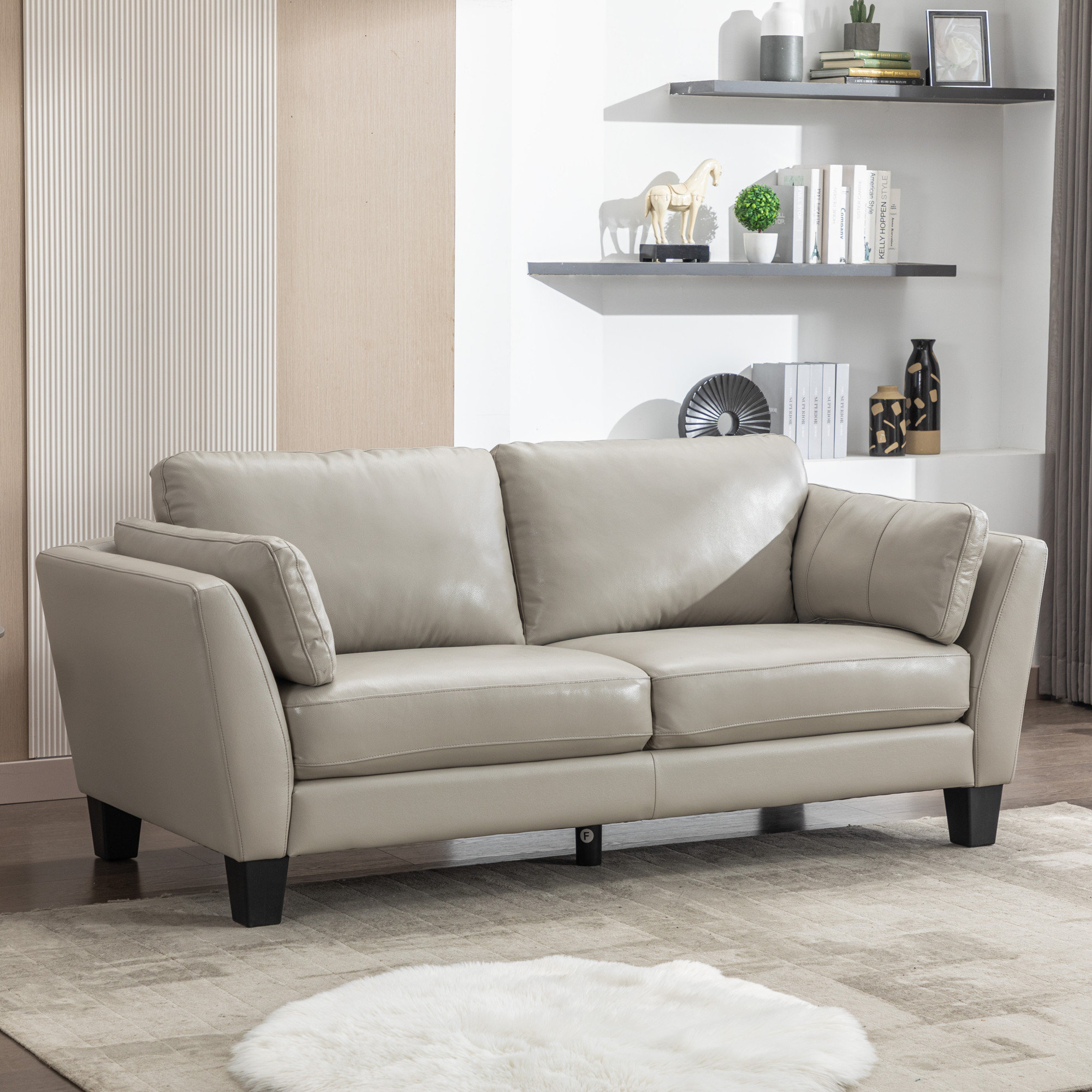 Latitude Run® Lamoria 81'' Top Genuine Leather Square Arms Sofa with ...