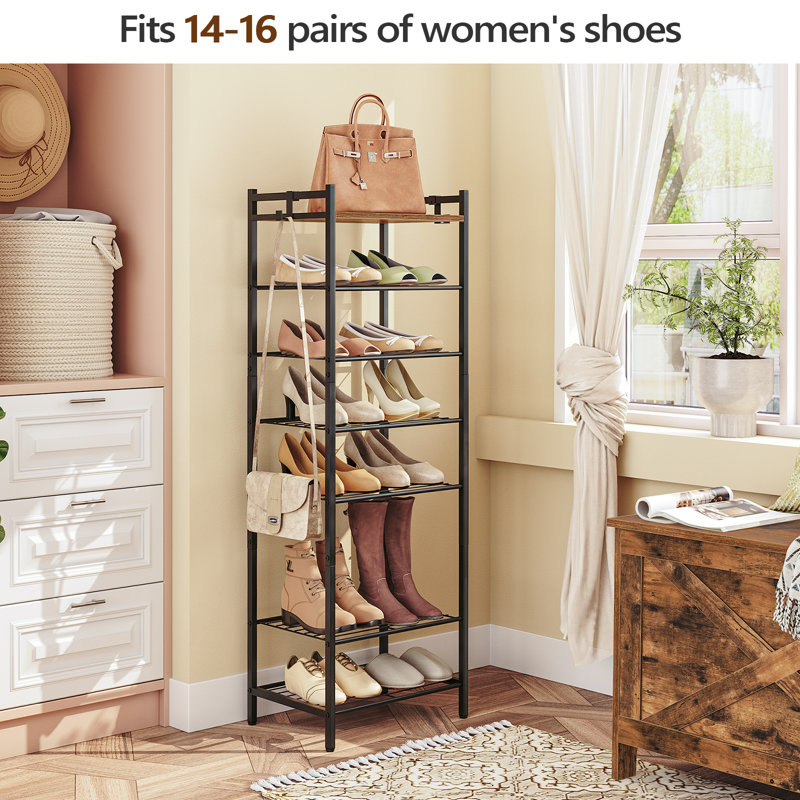 17 Stories 8 Tier 16 Pair Narrow Shoe Rack Shoe Shelf Storage Unit with ...