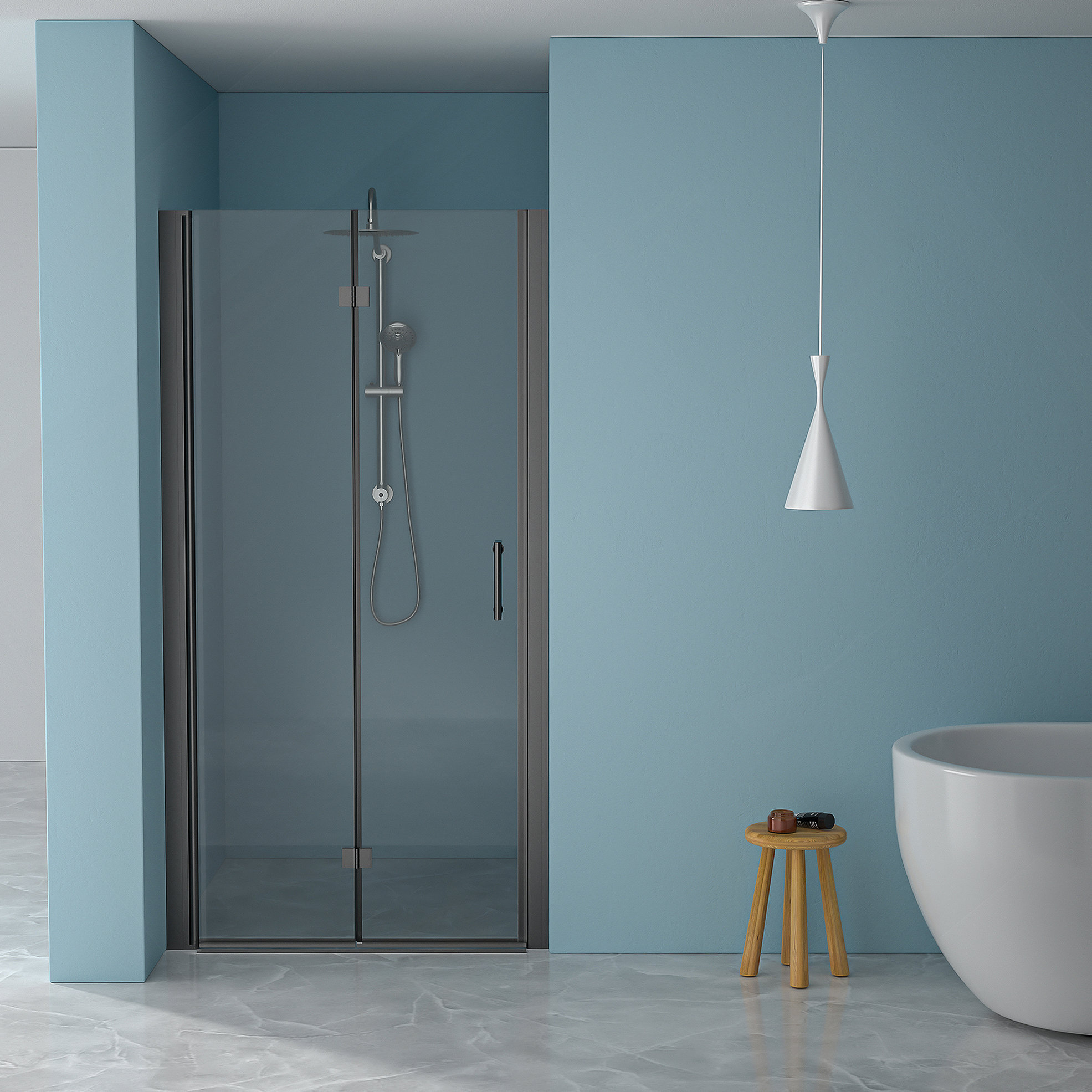 YIWUZEYI 34"W x 72"H Fold Frameless Shower Door with Tempered Glass, 1/ ...