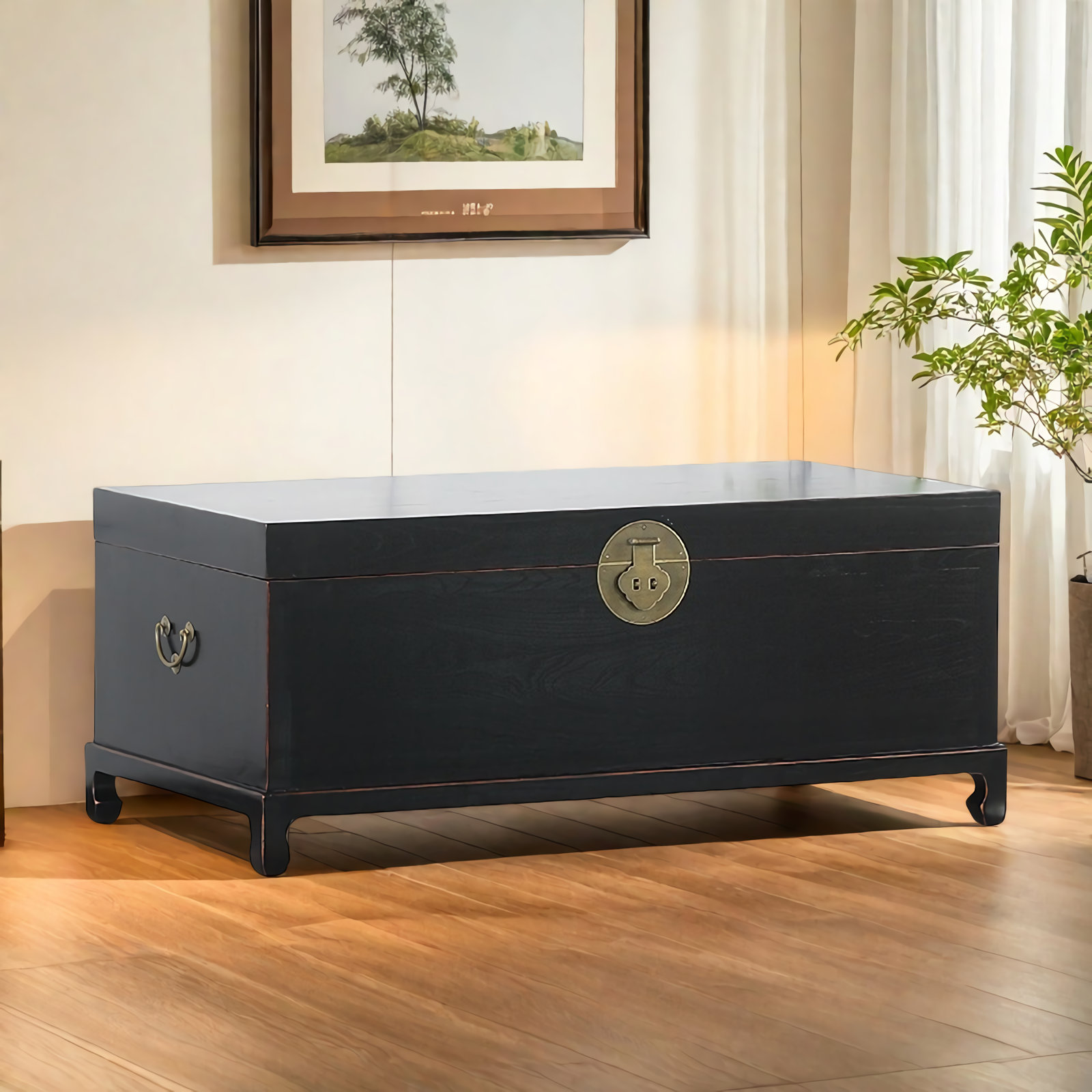 HUGESTO Simple Black Solid Wood Extra Large Accent Trunk - Wayfair Canada