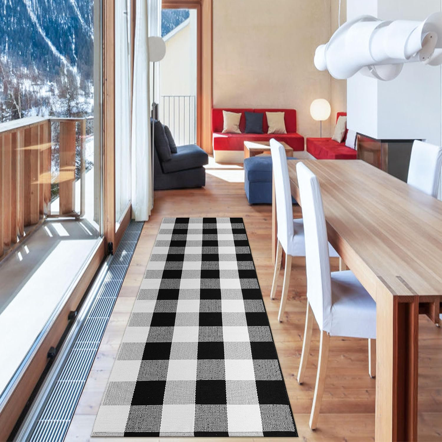 ChooChoo 2X6 Feet Black And White Checkered Runner Rug Cotton Woven ...