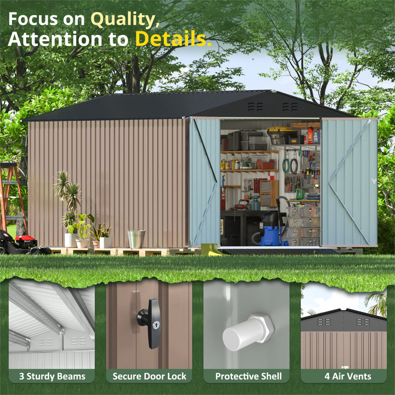 Polar Aurora Outdoor Metal Shed Storage with Updated Frame Structure ...