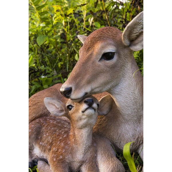 Hi-Line Gift Ltd. Cuddling Mother And Baby Deer 1 Piece Garden Statue ...