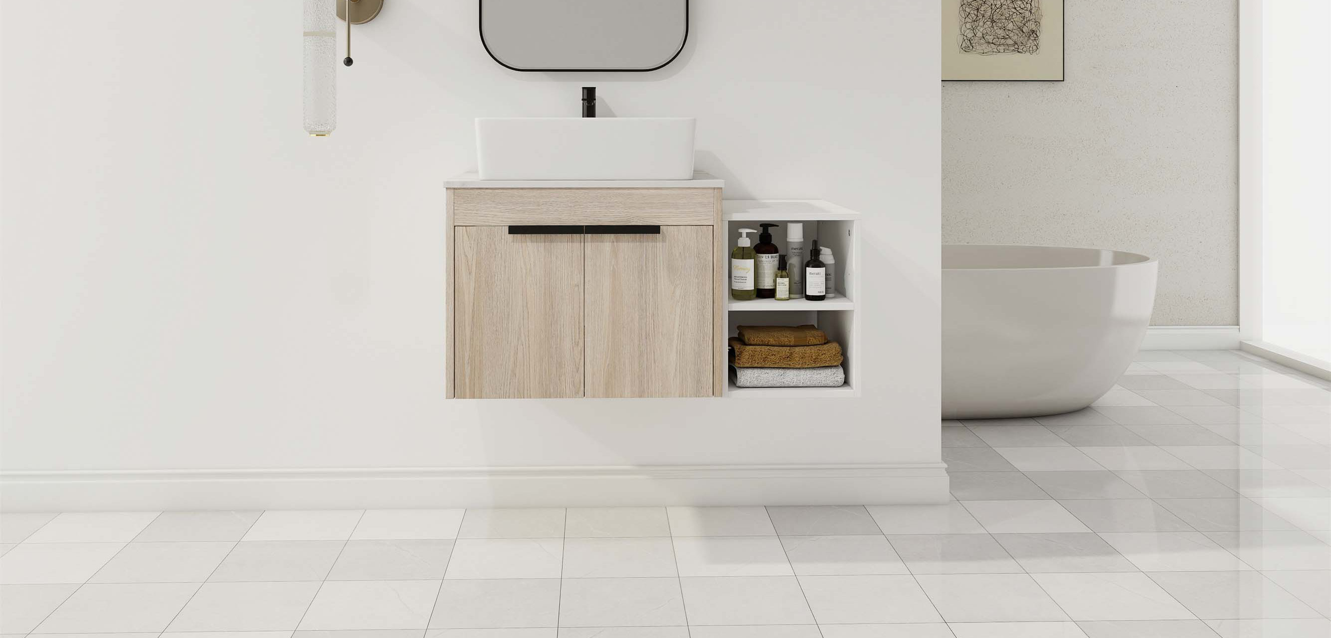 Ebern Designs Modern Design Float Bathroom Vanity With Ceramic Art Sink ...