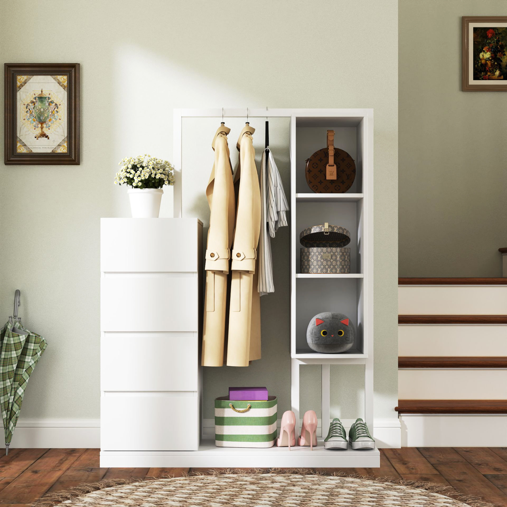 NFusion Edison 4-Drawer Wardrobe with Hanging Rack & Storage Shelves ...