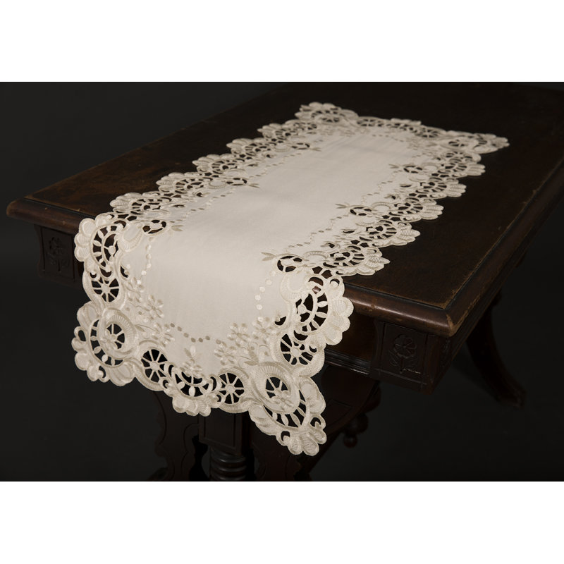 Ophelia & Co. Kelvin Scalloped Lace Embroidered Cutwork Table Runner ...
