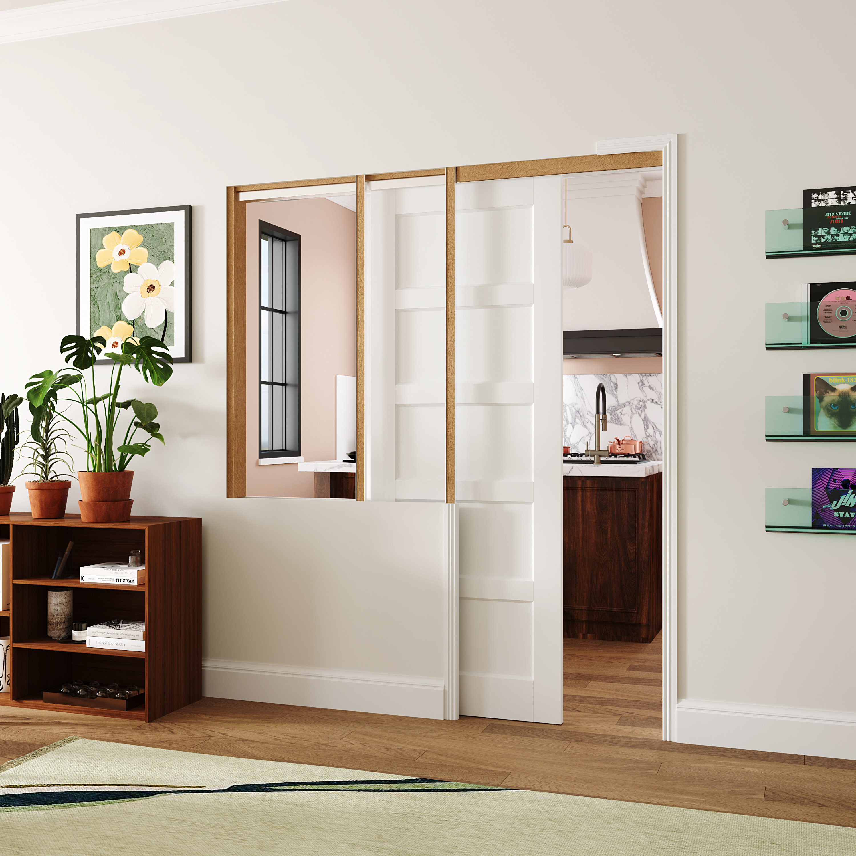 CHIC MODE 5-Lite Manufactured Wood Sliding Interior Pocket Door with ...