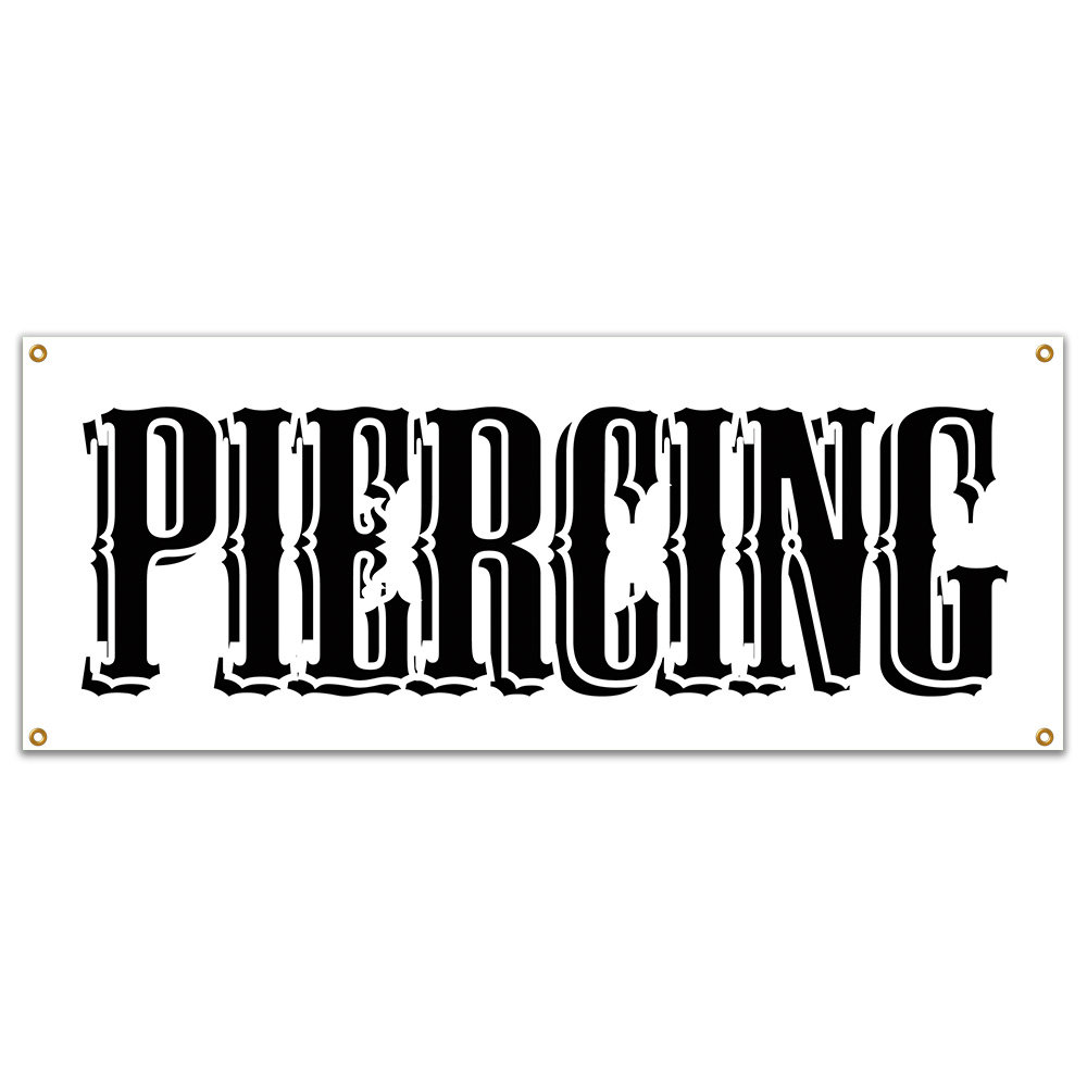 SignMission PIERCING BANNER SIGN Shop Signs Gun Barbell Tattoo Body ...