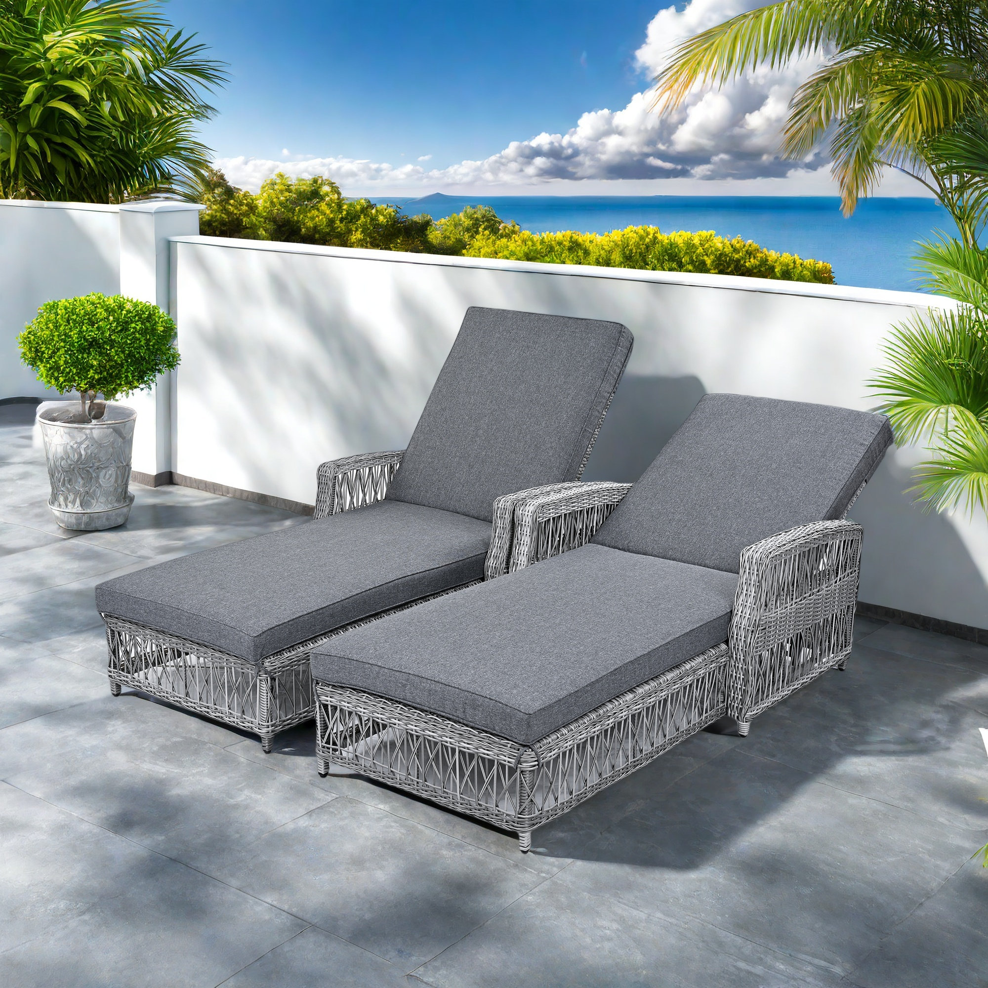Latitude Run® 2 Pieces Outdoor Long Reclining Chaise With Removable ...