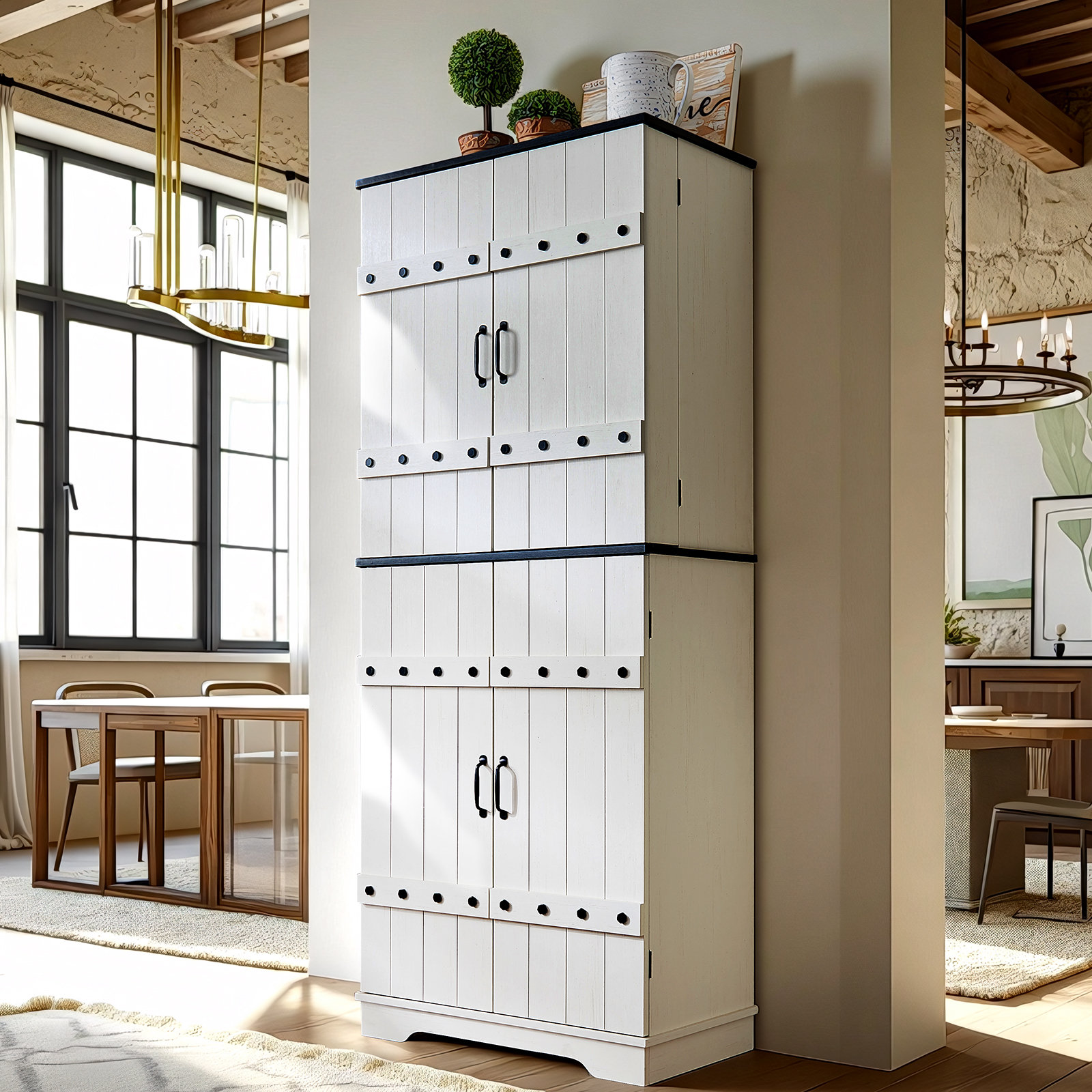 Winston Porter Kenzo 72" Tall Farmhouse Kitchen Pantry Cabinet with ...