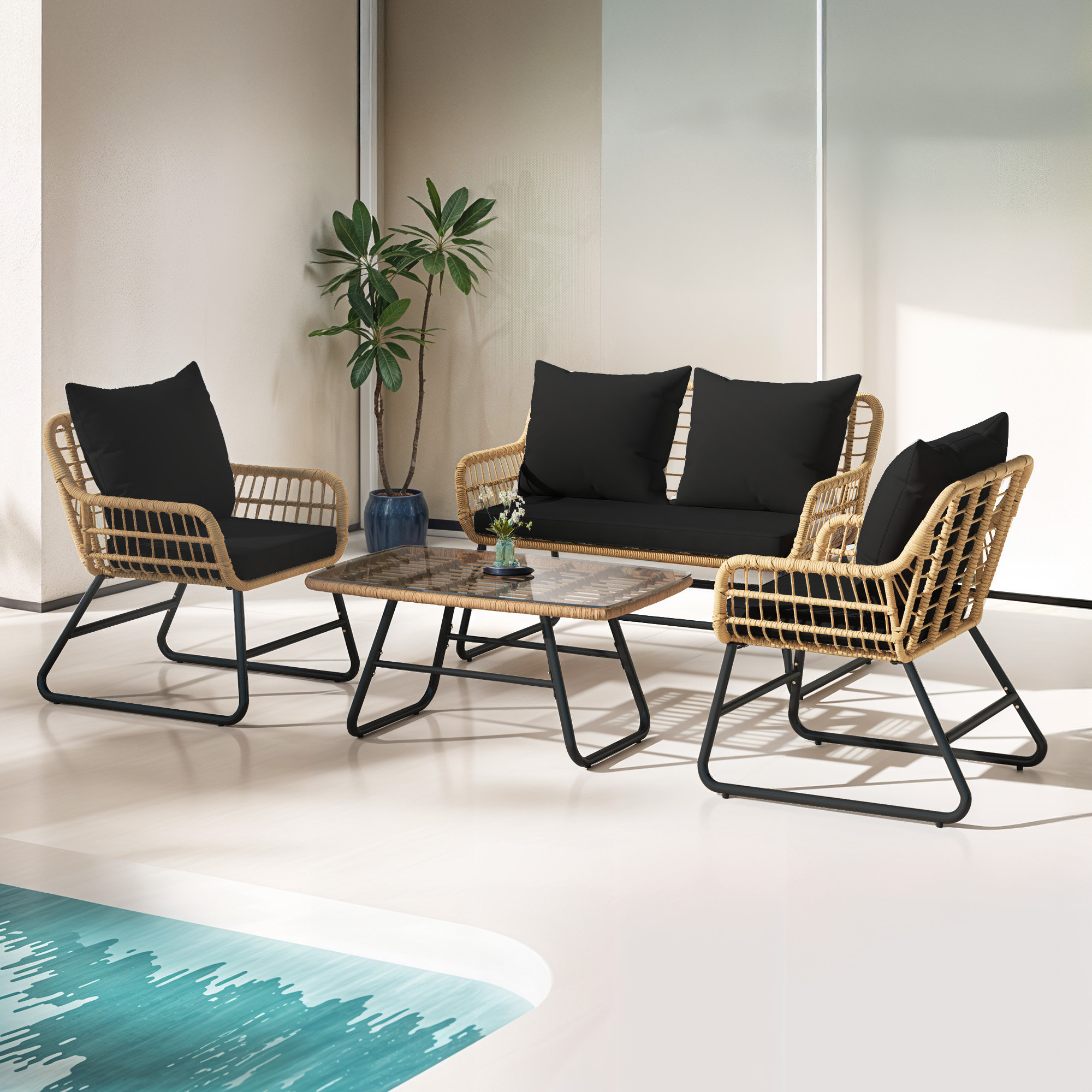 Bay Isle Home™ 4-Piece Black Patio Furniture Wicker Outdoor Bistro Set ...