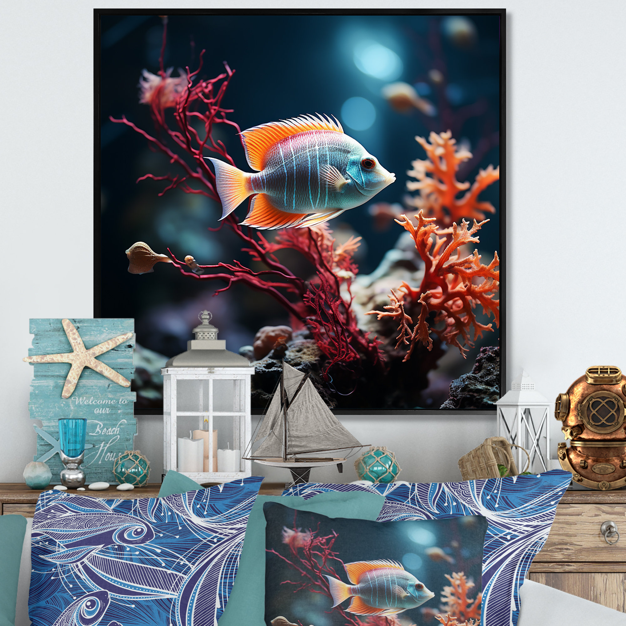 Highland Dunes Beautiful Blue And Orange Butterflyfish IV On Canvas ...