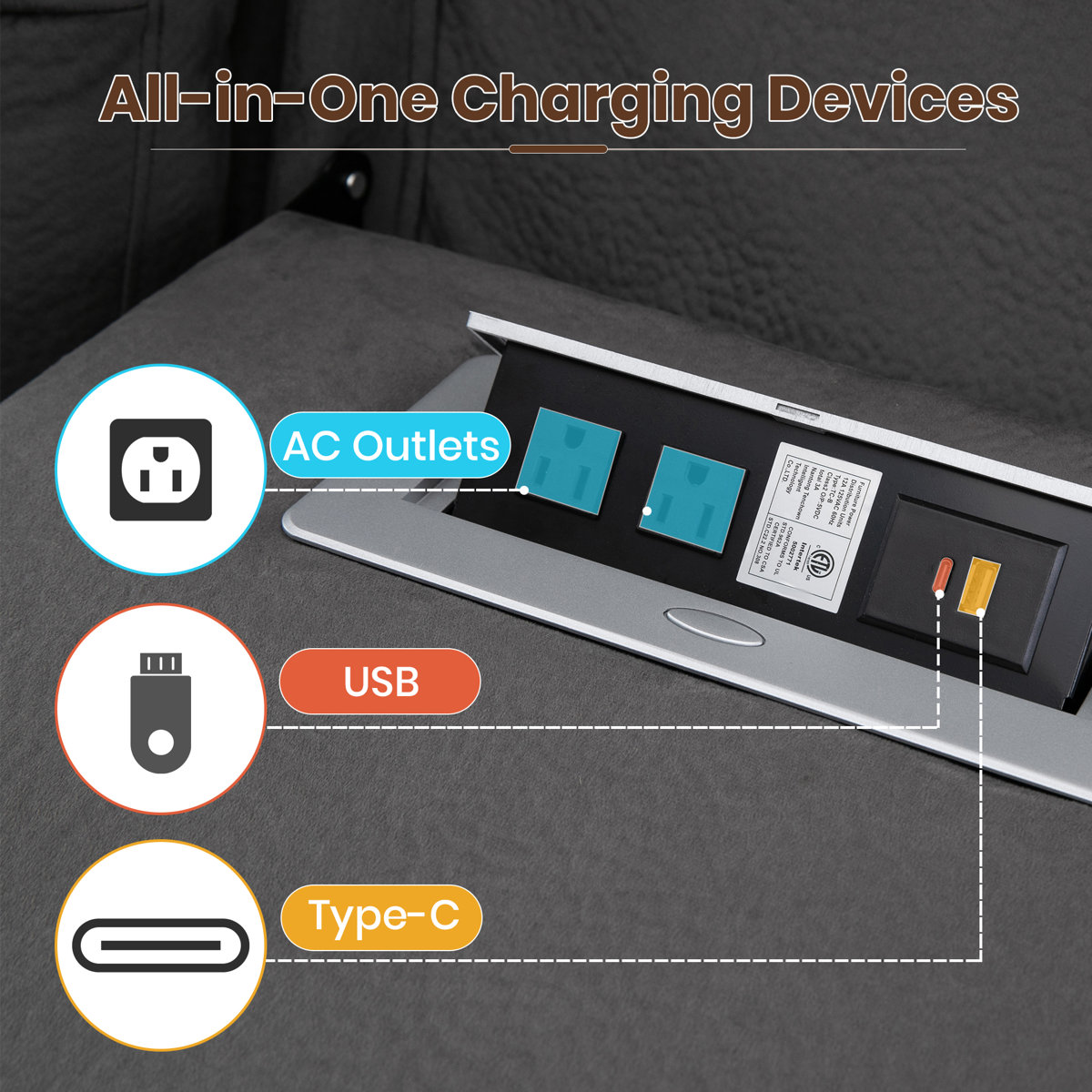 Latitude Run® Power Reclining Sofa With Usb Charging Ports, Foldable ...