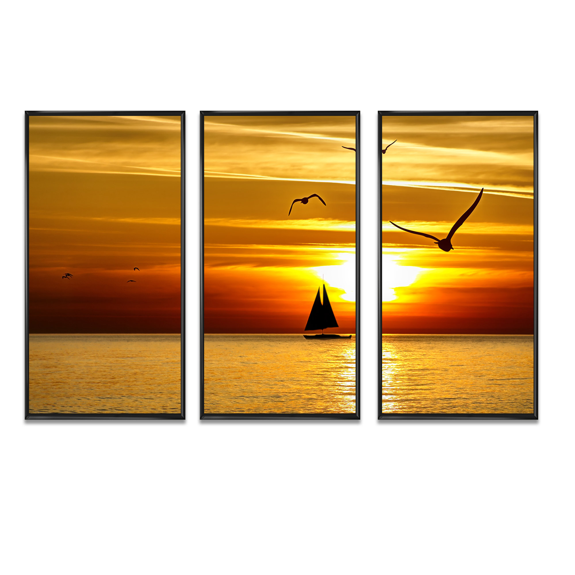 Longshore Tides Bright Yellow Beach With Birds - Sea & Shore Framed ...