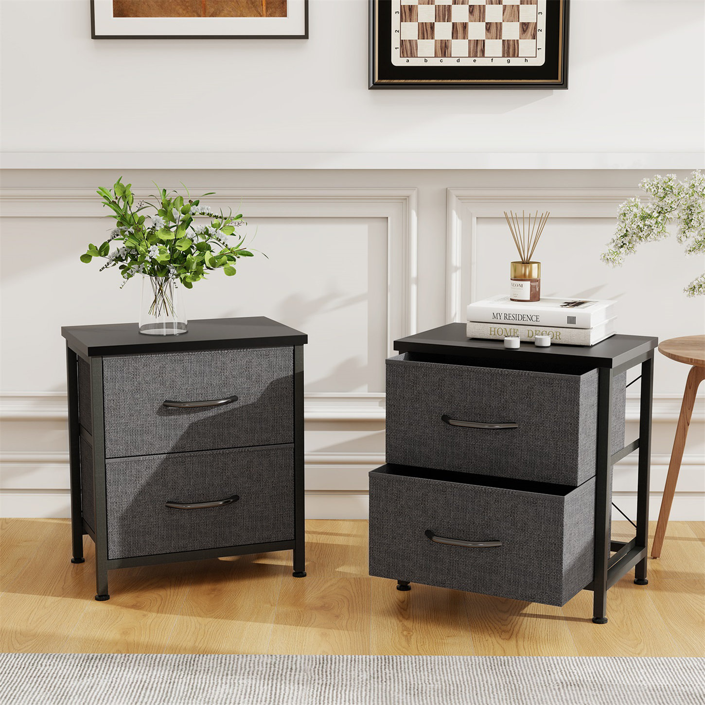 Rebrilliant Night Stand, Small 2 Drawer Dresser, Nightstand With Fabric ...