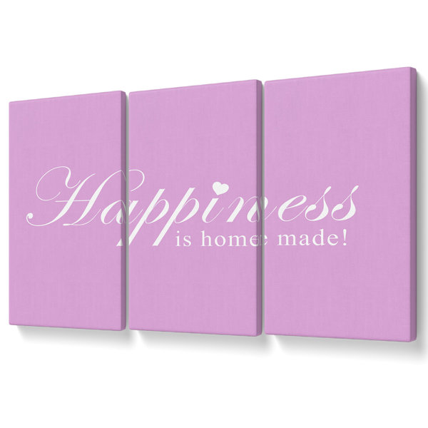 Happy Larry Home Quote Happiness Is Home Made Pink - 3 Piece Wrapped ...