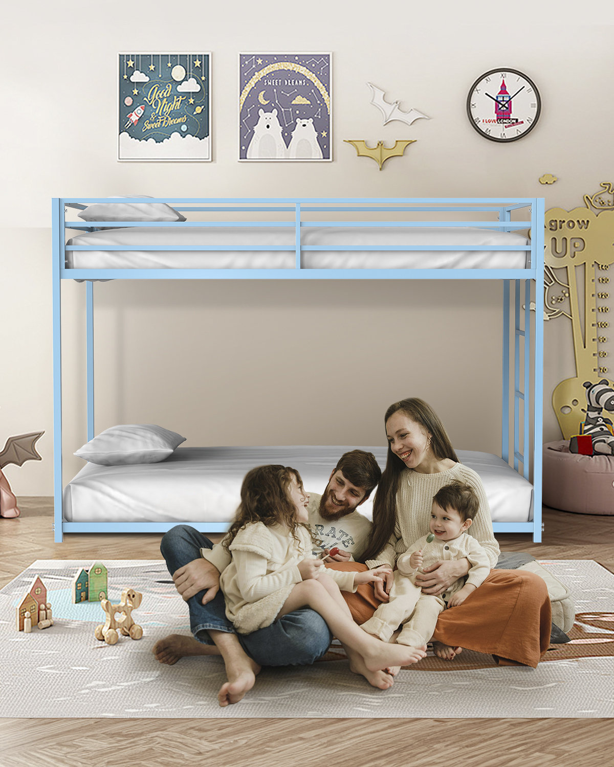 LIFE SKY Twin Over Twin Bunk Bed - Lifesky Metal Low Profile Bunkbed ...