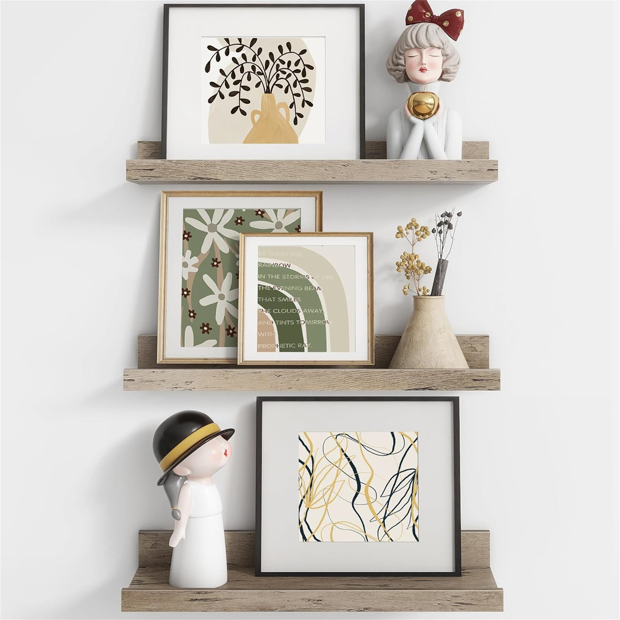 Ebern Designs Rustic Floating Shelves Set of 3 with Lip, Picture Ledge ...