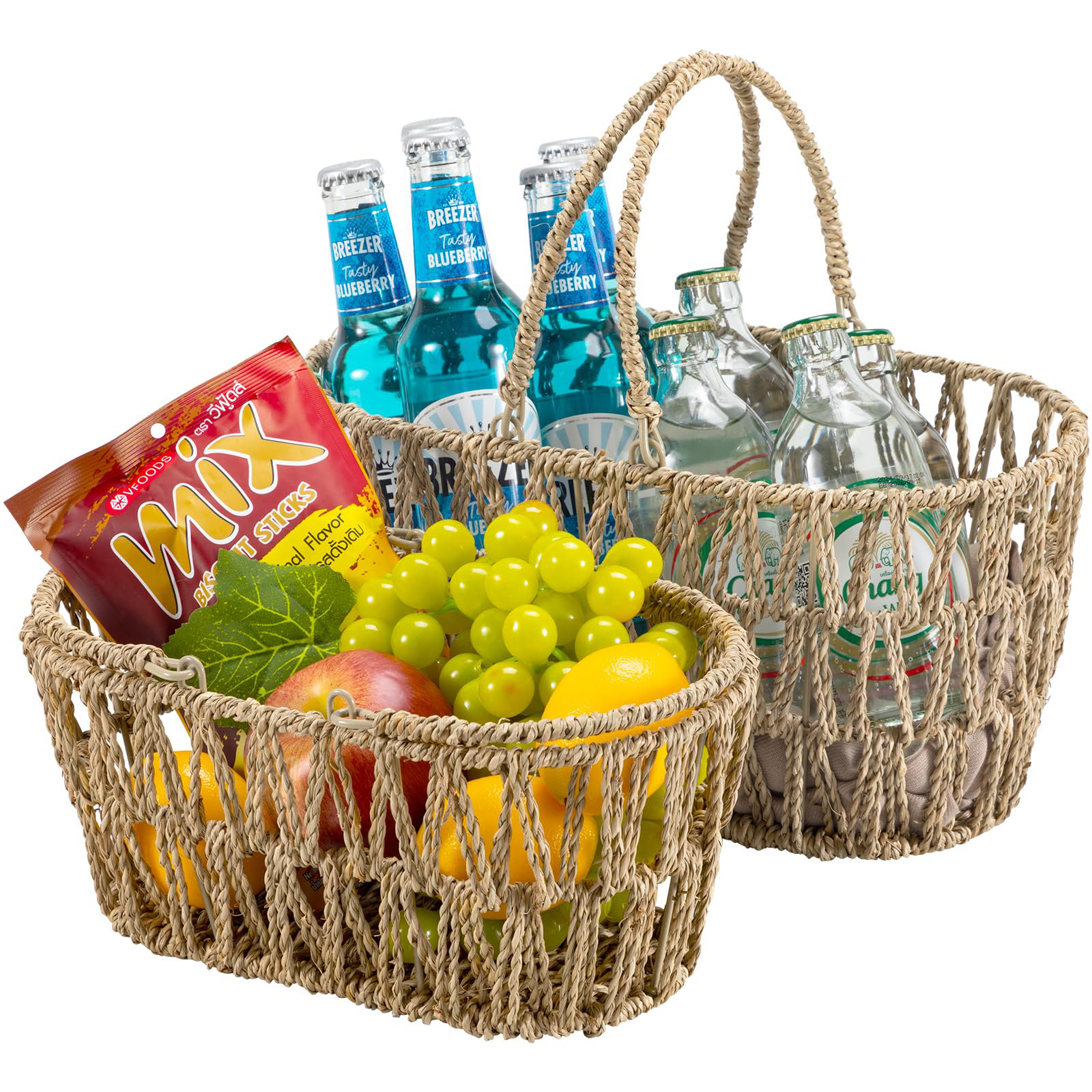 Breakwater Bay Picnic Basket For 2 Pack, Natural Nesting Wicker Picnic Basket With Handle, Hand ...