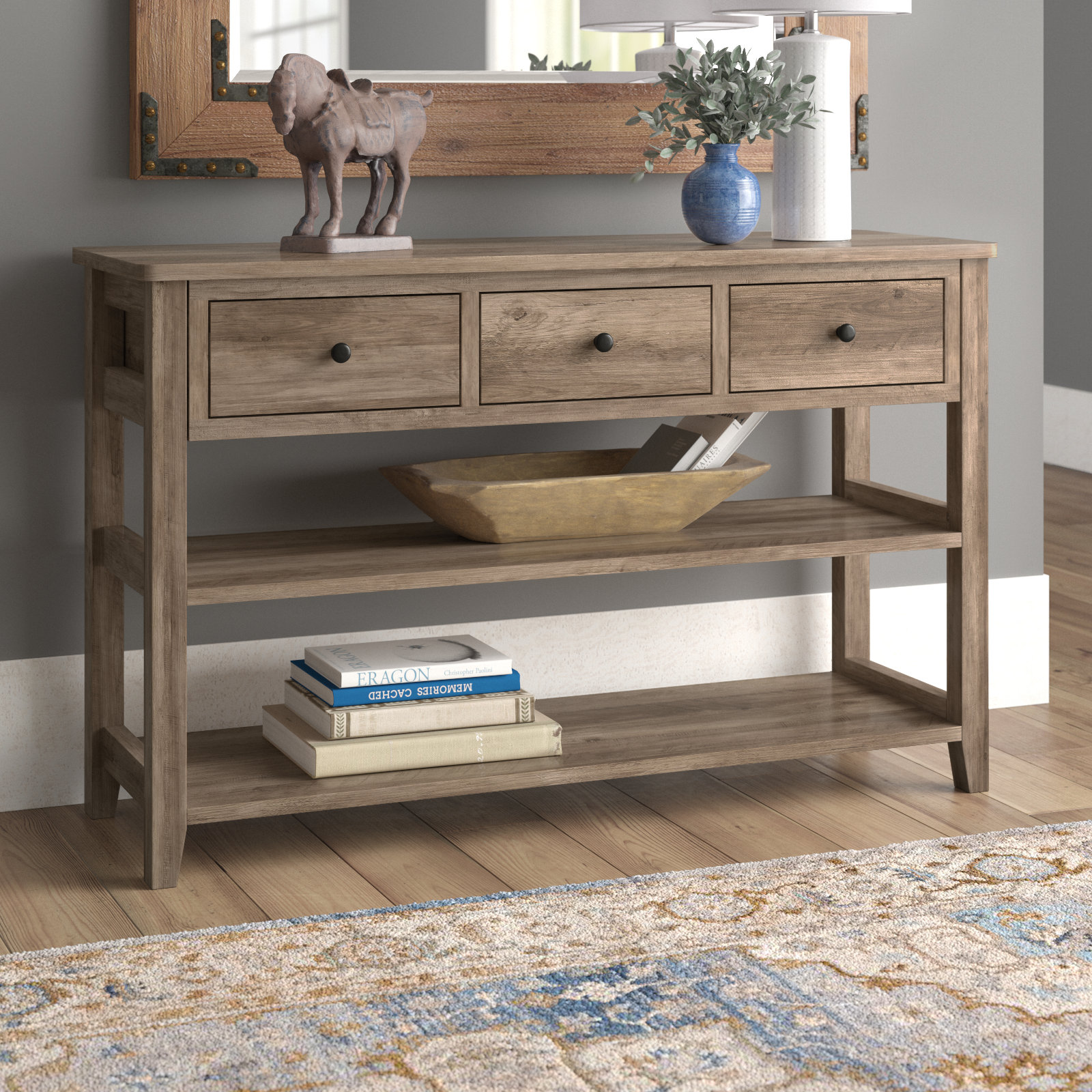 Lark Manor™ Nibbi 47" Console Table with Wood Frame and Legs, 3 Drawers ...