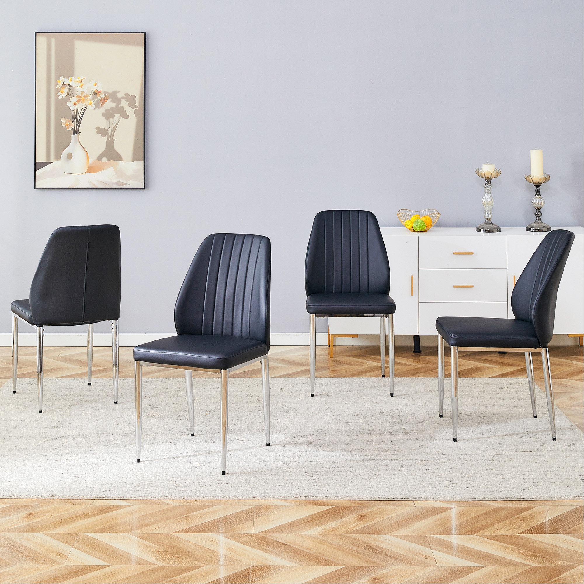 Brayden Studio Set Of Four Comfortable PU Dining Chairs With Extended ...