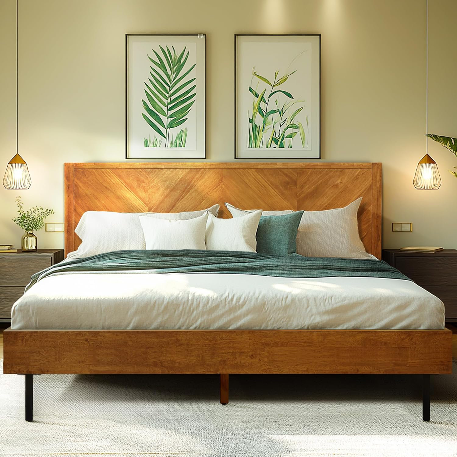 Loon Peak Solid Wood Bed Frame with Headboard Platform Bed, Handcrafted ...