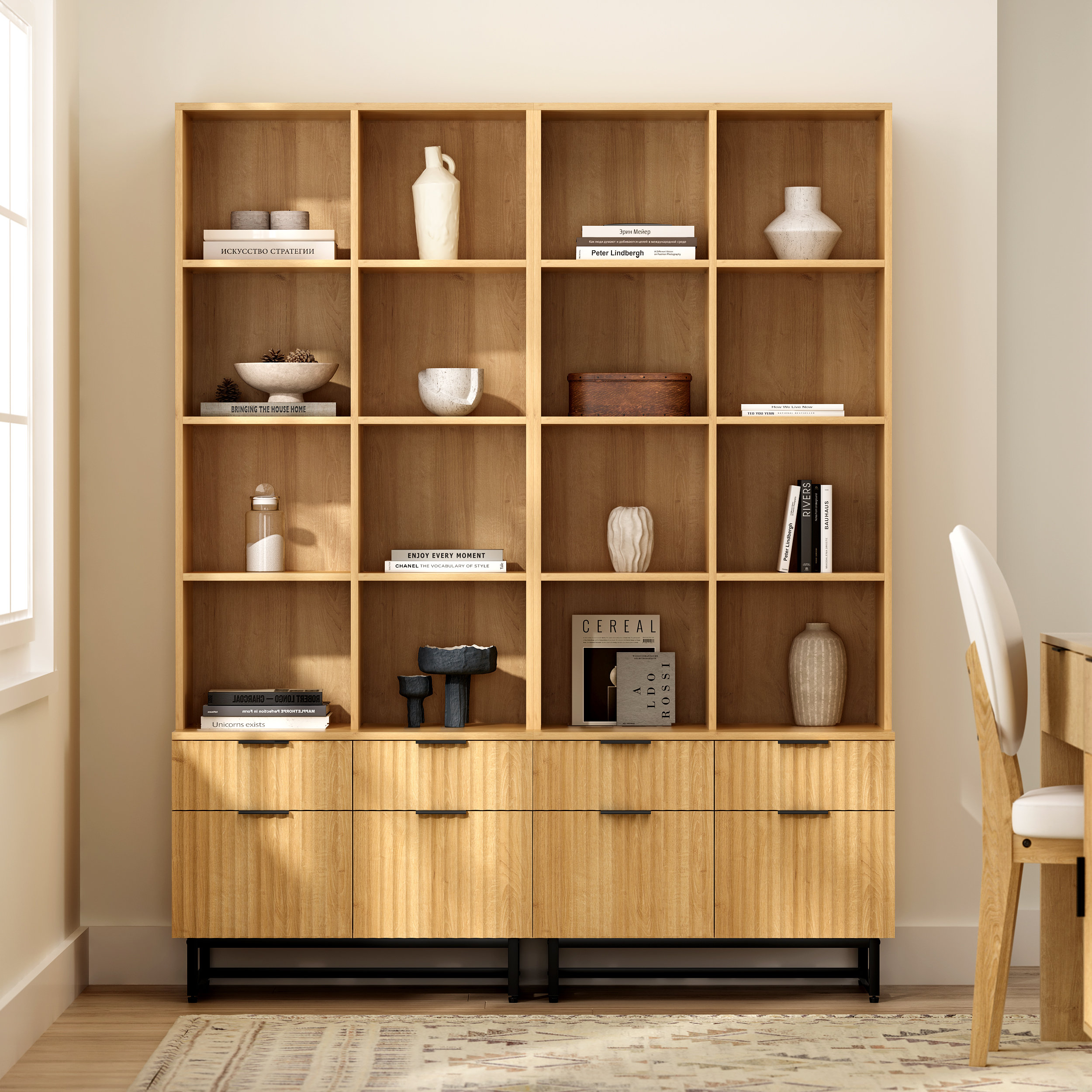 Latitude Run® Bookshelf 71'' Tall Bookcase With Drawers | Wayfair