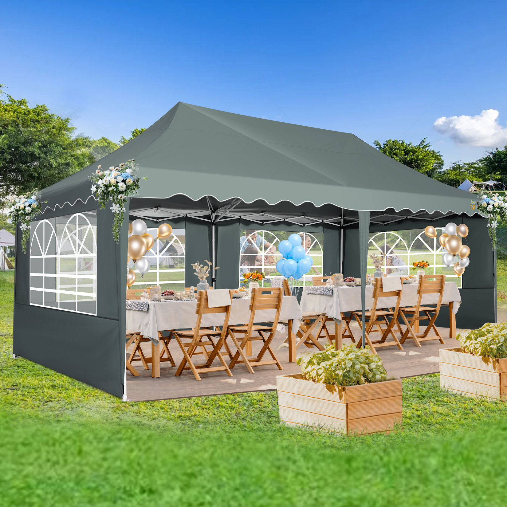 Cobizi 20' x 10' Waterproof Pop Up Canopy with Sidewalls, Storage Bag ...