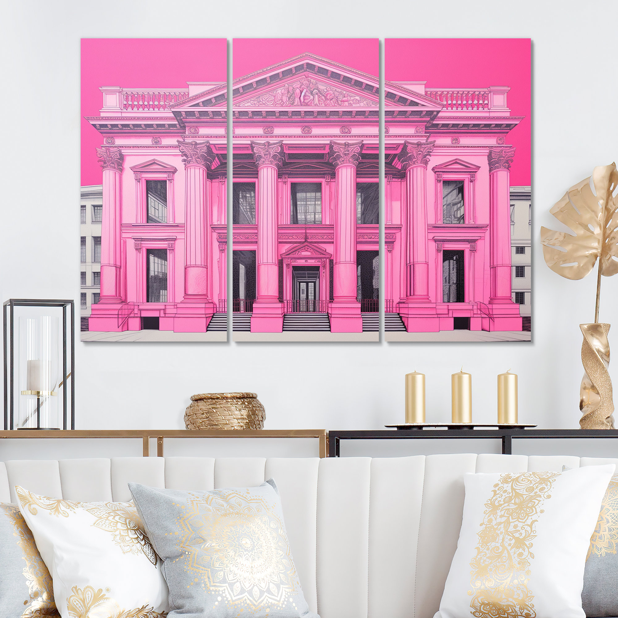 DesignArt Pink Blueprint Of London Architecture " Pink Blueprint Of ...