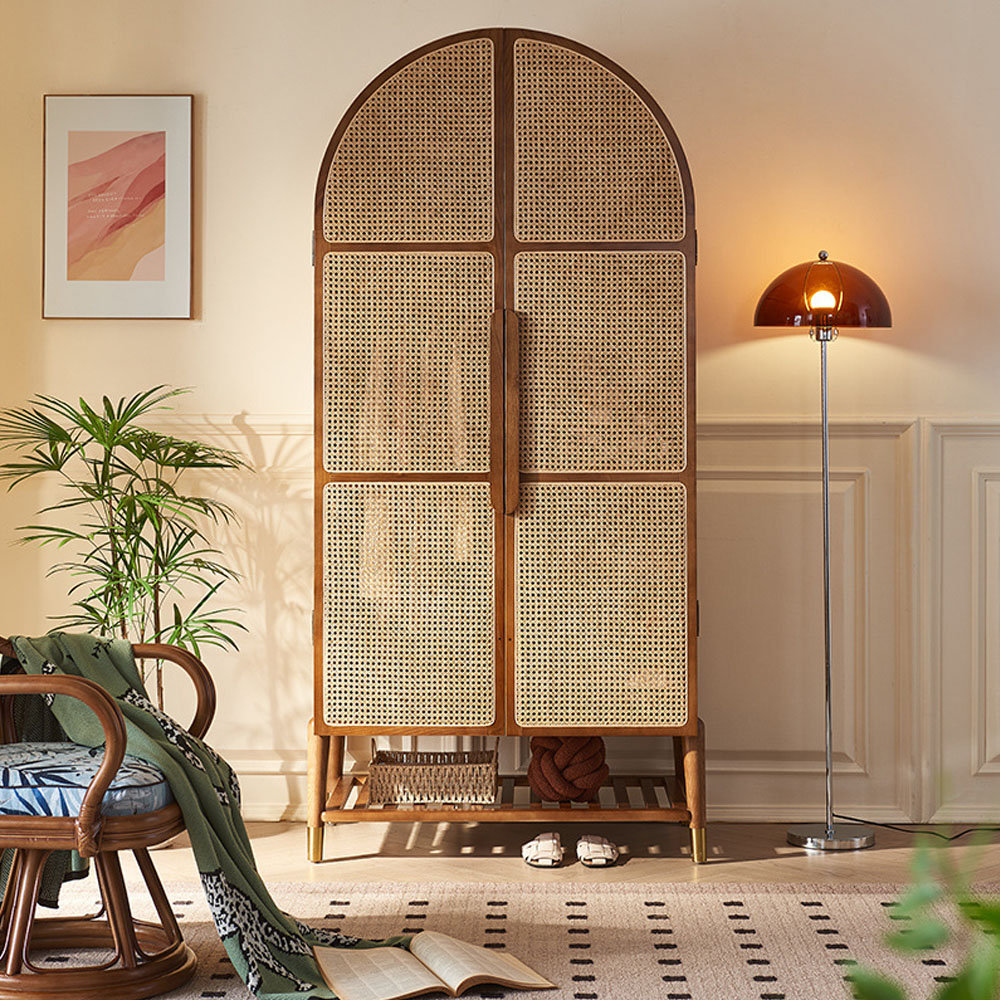 Dream cabinet Rattan Double Door Storage Cabinet With Shelves Accent ...