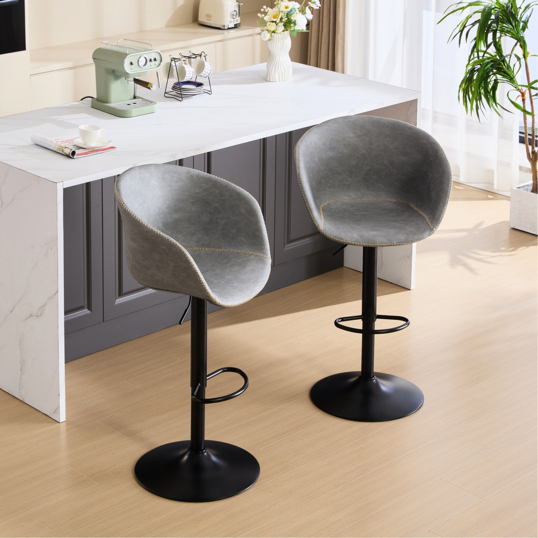 Latitude Run® Kitchen Island Bar Stools With Ergonomic Back - Mid ...