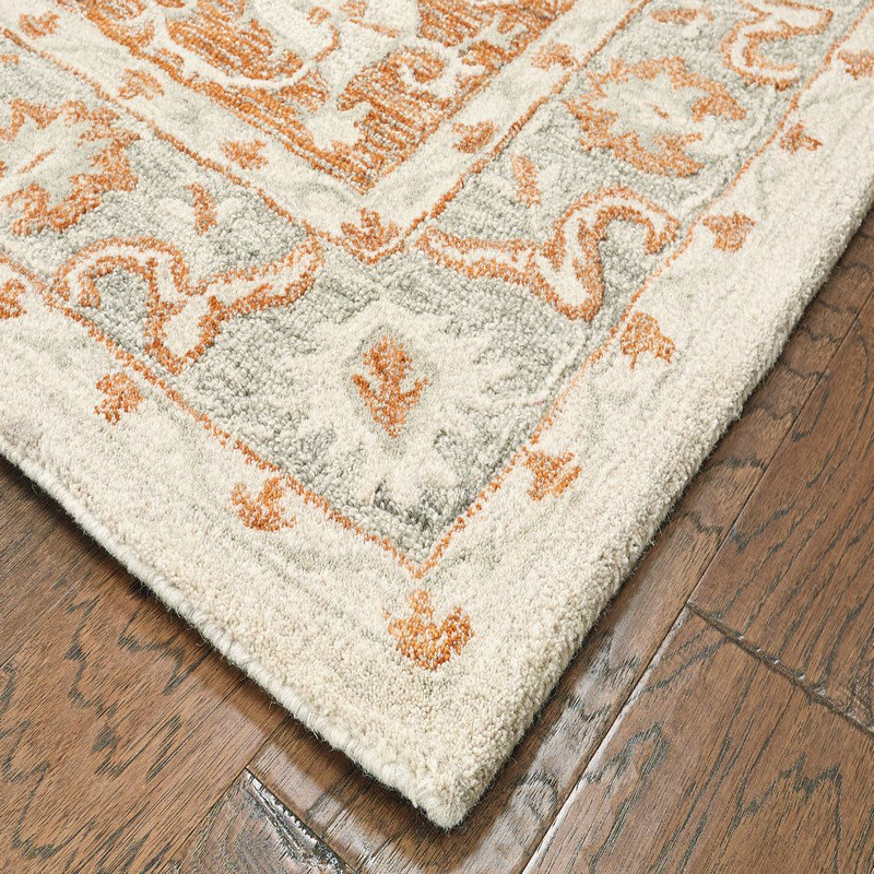Bungalow Rose Oriental Handmade Tufted Wool/Cotton Orange/Gray Area Rug ...