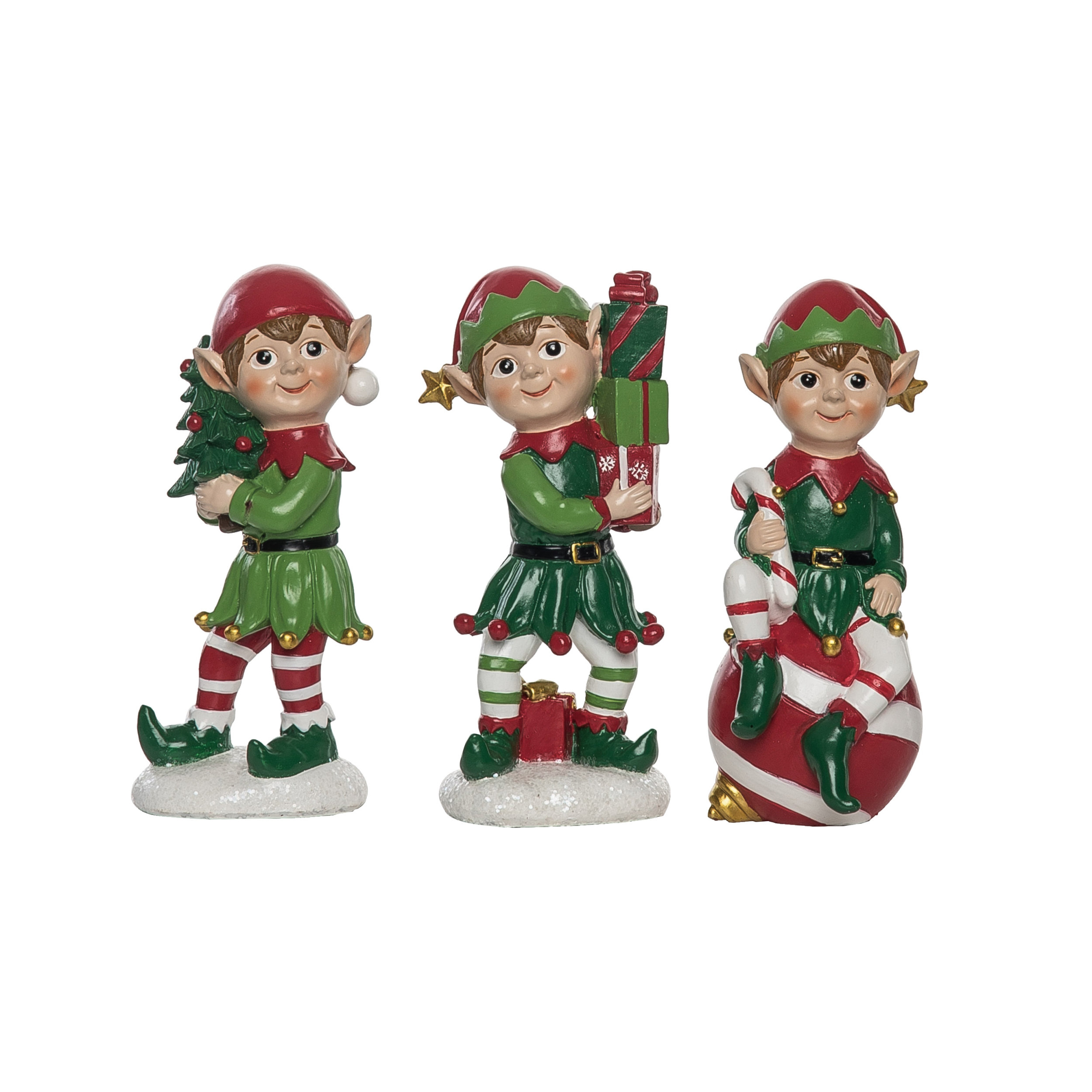 The Holiday Aisle® Christmas Resin Jolly Elf Figurine Set of 3 ...