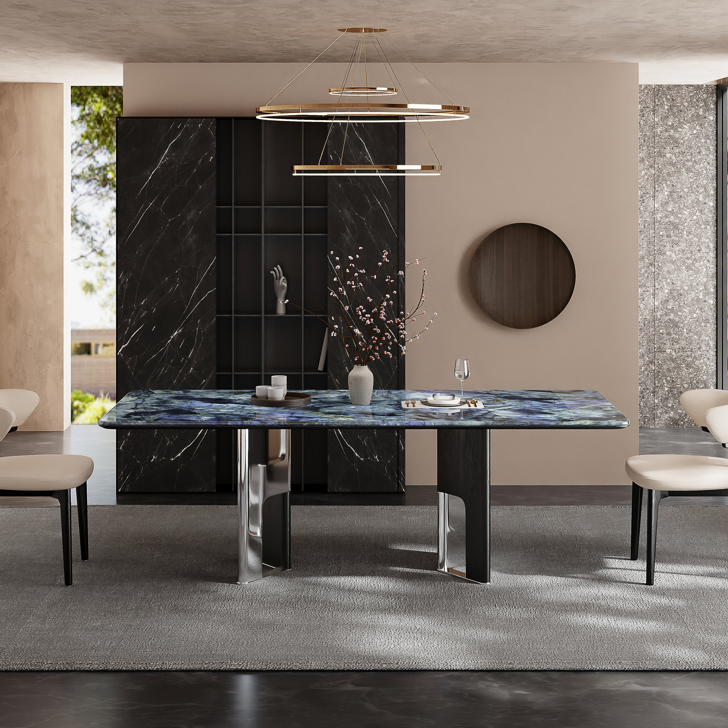 Brayden Studio® Modern 78.7" Dining Table, Glossy Sintered Stone Top ...