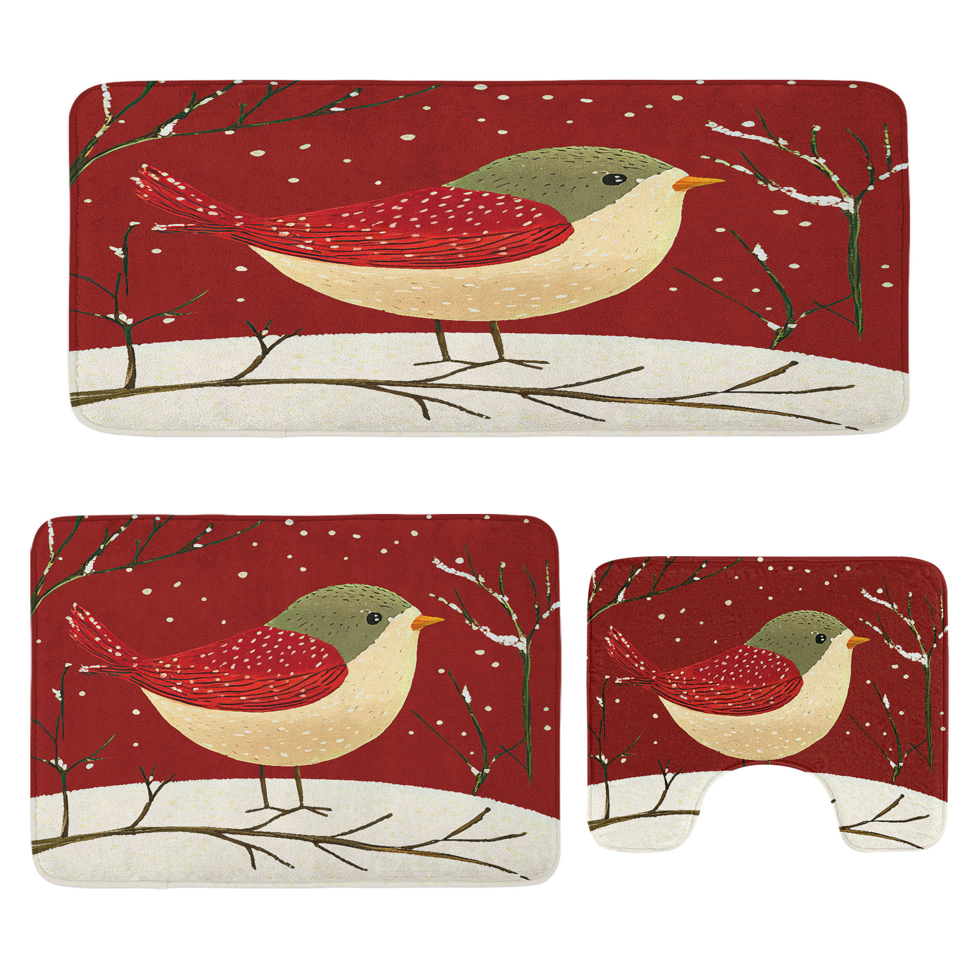 The Holiday Aisle® Christmas Bathroom Rug Set 3 Pieces U-Shape ...