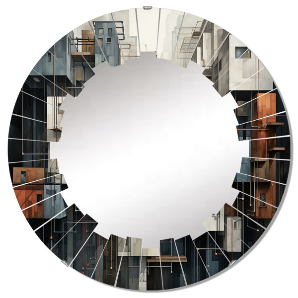 DesignArt Hardedge Art Urban Geometry III Round Wall Mirror | Wayfair