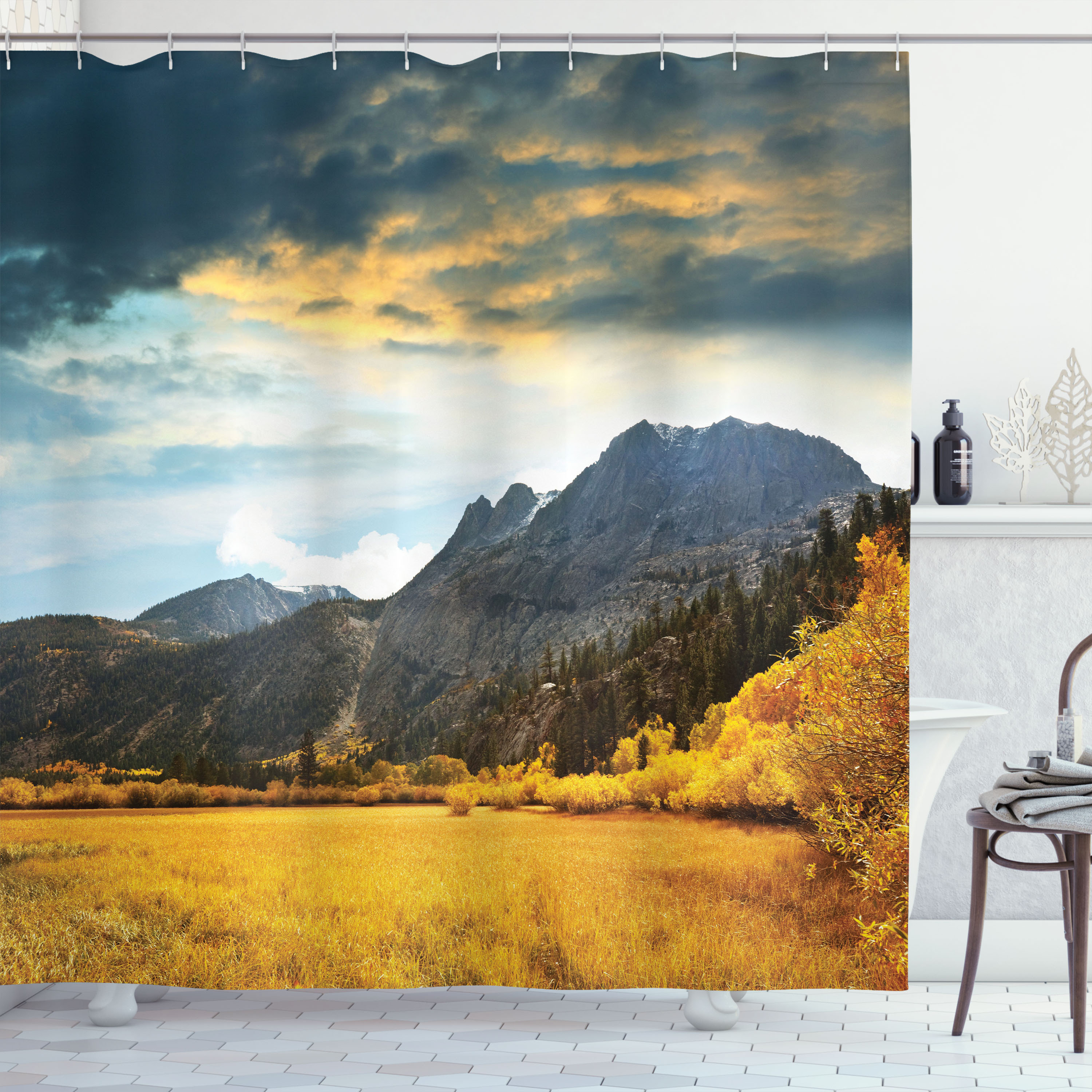 East Urban Home Autumn Shower Curtain Mountain Grassland Sun Earth ...
