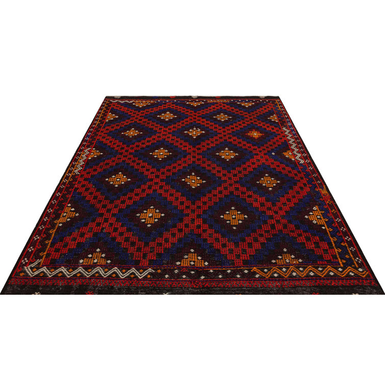 Hargun Vintage Geometric Hand Woven Hand Knotted Red Area Rug | Wayfair ...