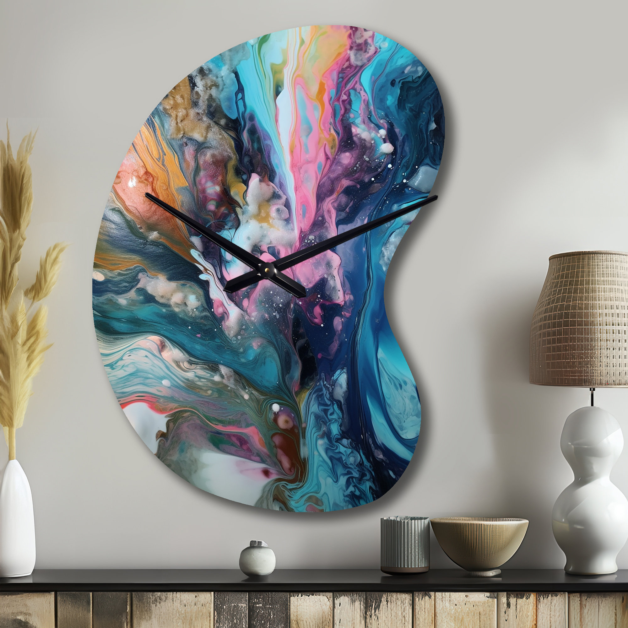 Design Art Teal Pink Aqua Symphony - Boom Shape Unique Abstract Wall ...