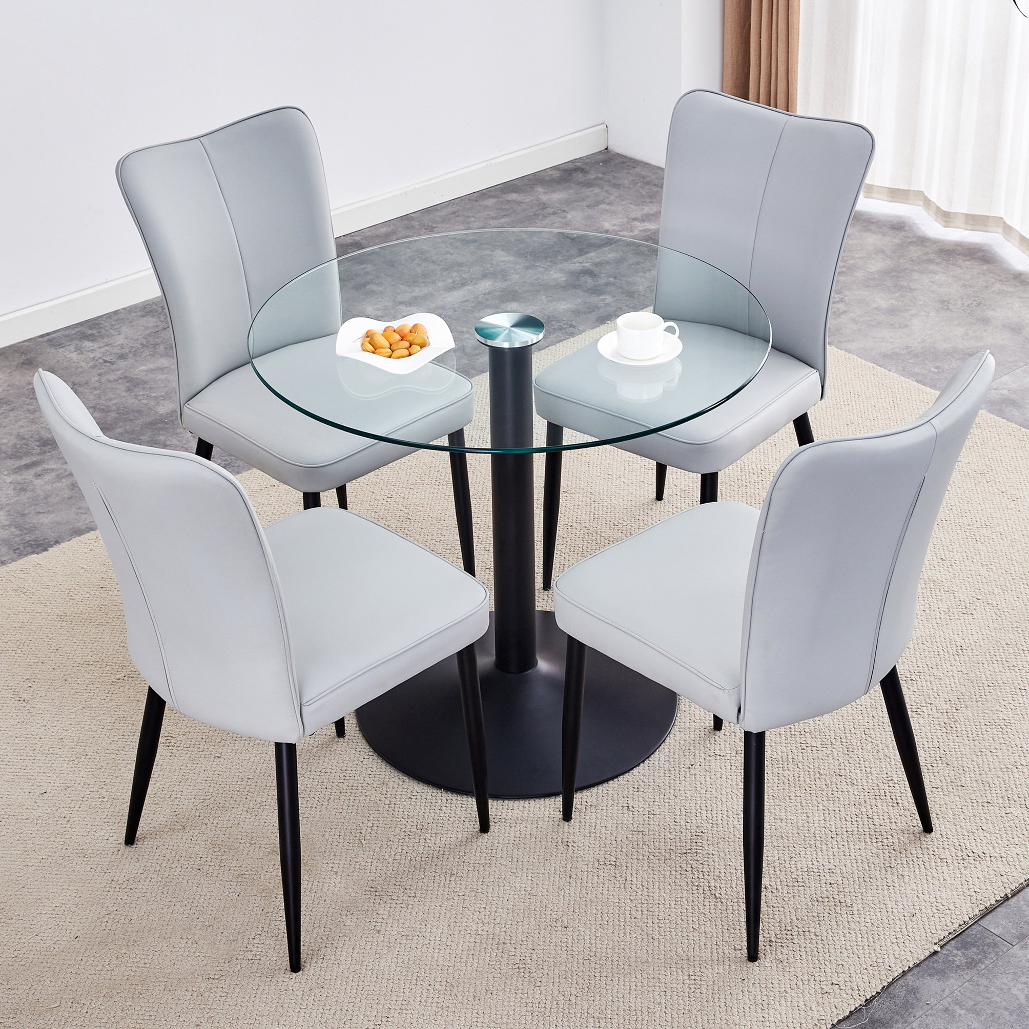 Corrigan Studio® Horwitz Table And Chair Set. A Tempered Glass Round ...