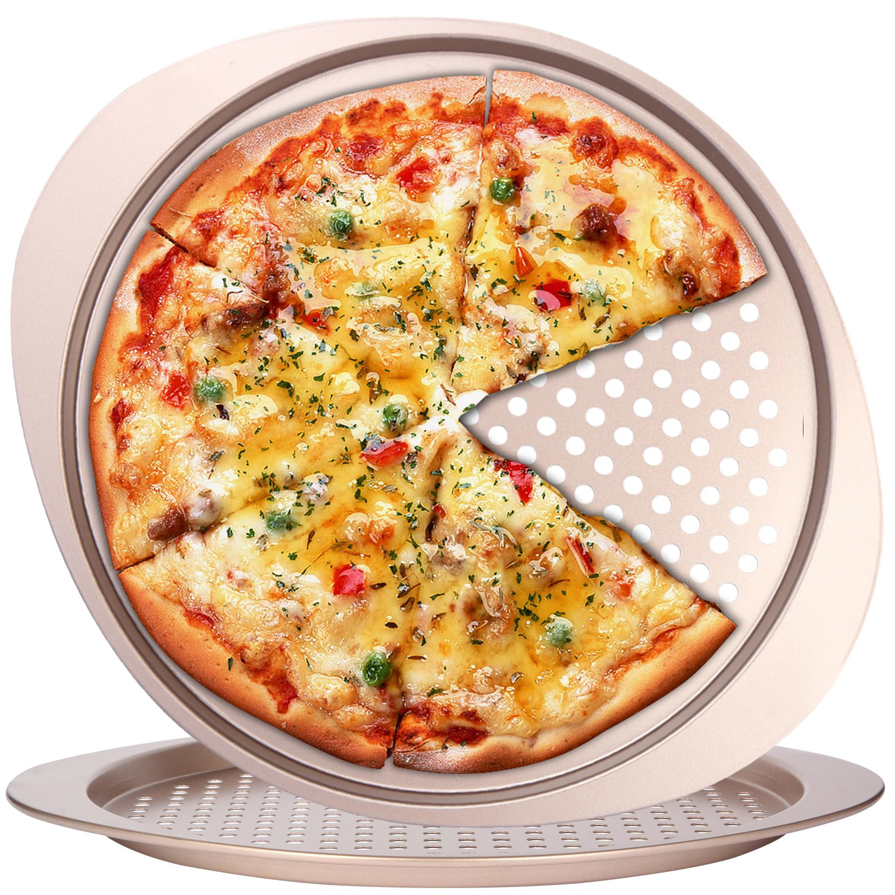 LOVE YOUR BATH LLC 2-Piece Round Pizza Pan, Non-Stick Perforated Pizza ...