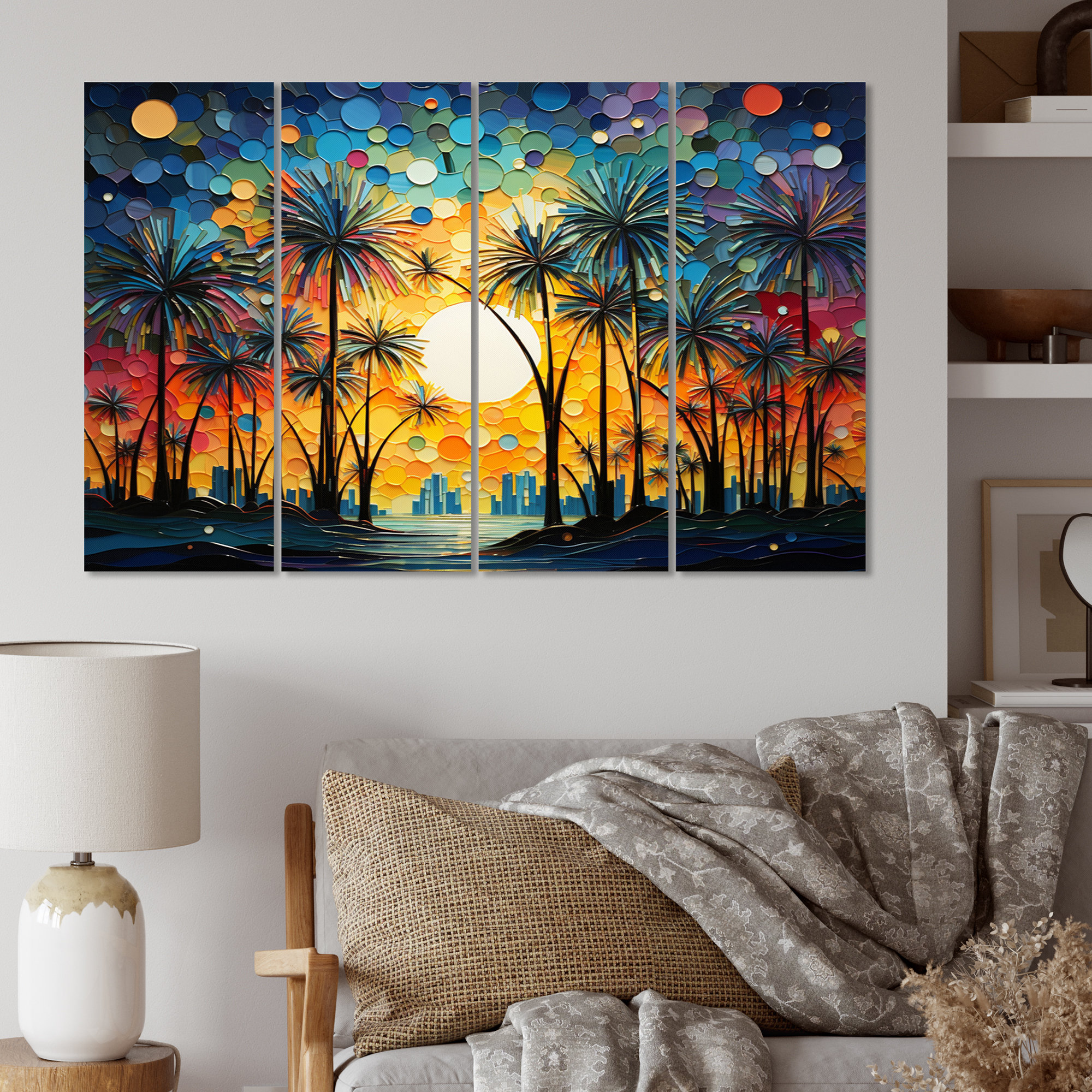 Bay Isle Home™ Colorful Palm Trees Collage I On Canvas 4 Pieces Print ...