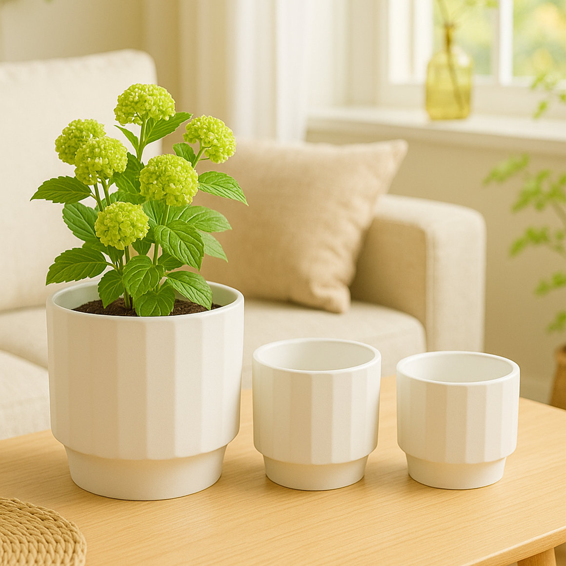 Latitude Run® 3-piece White Stoneware Planter Set With Fluted Design ...